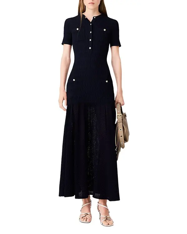 Maje Flora Mixed Knit Maxi Dress