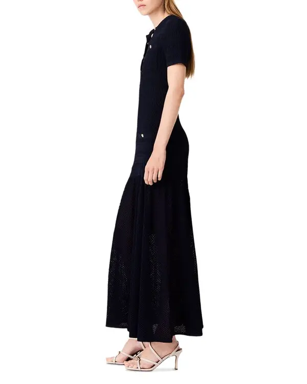 Maje Flora Mixed Knit Maxi Dress