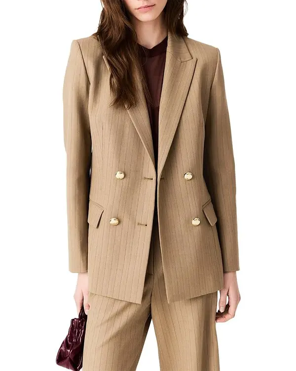 Maje Vipania Pinstriped Double Breasted Blazer