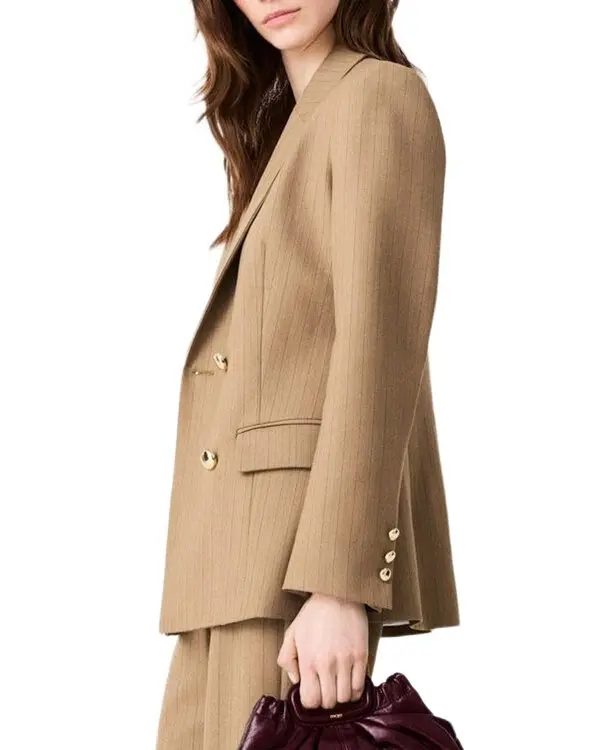 Maje Vipania Pinstriped Double Breasted Blazer
