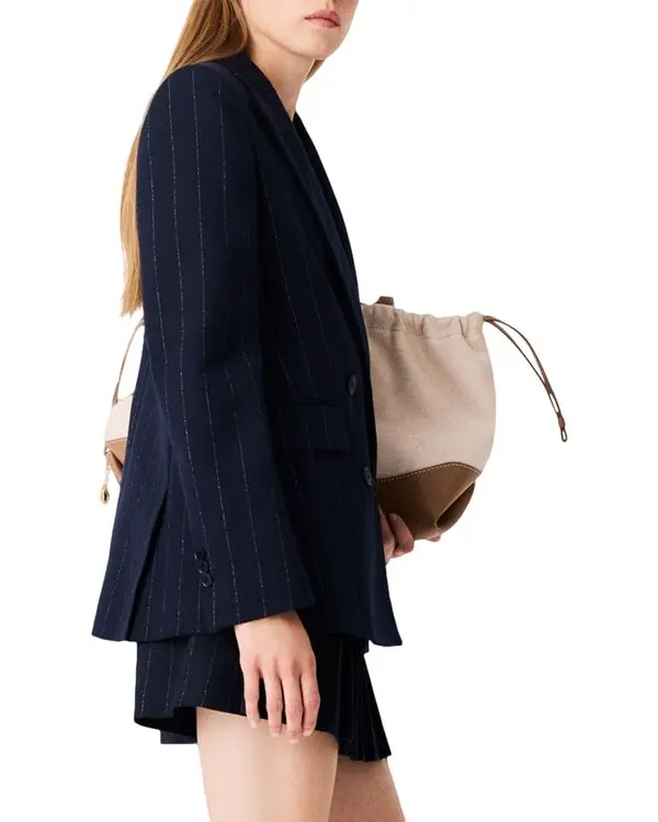 Maje Vipanello Pinstriped Double Breasted Suit Blazer