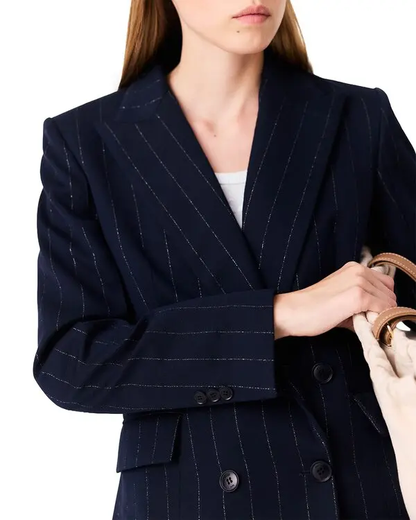 Maje Vipanello Pinstriped Double Breasted Suit Blazer