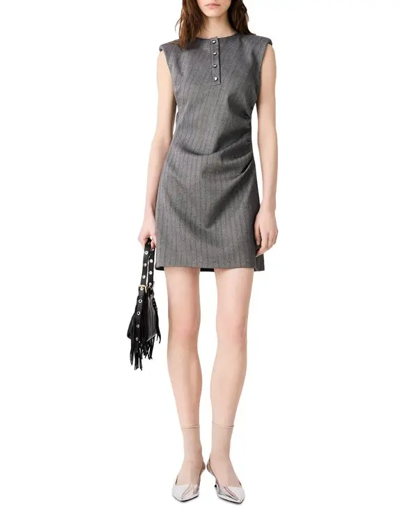 Maje Rhinestone Pinstriped Tailored Dress
