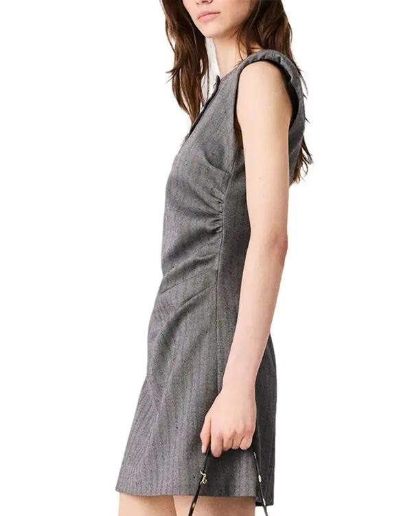 Maje Rhinestone Pinstriped Tailored Dress