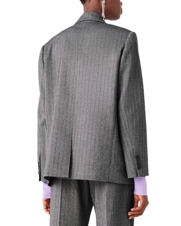 Maje Verpalus Rhinestone Pinstriped Suit Blazer