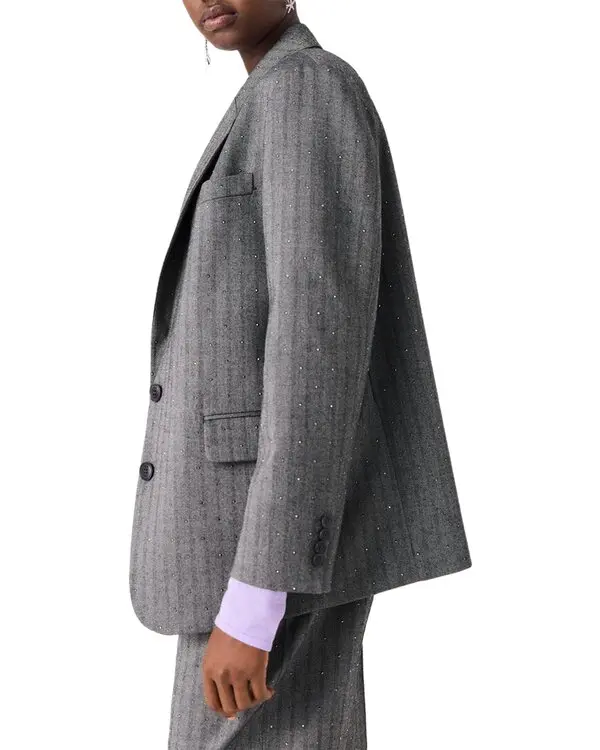 Maje Verpalus Rhinestone Pinstriped Suit Blazer