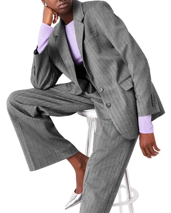 Maje Verpalus Rhinestone Pinstriped Suit Blazer