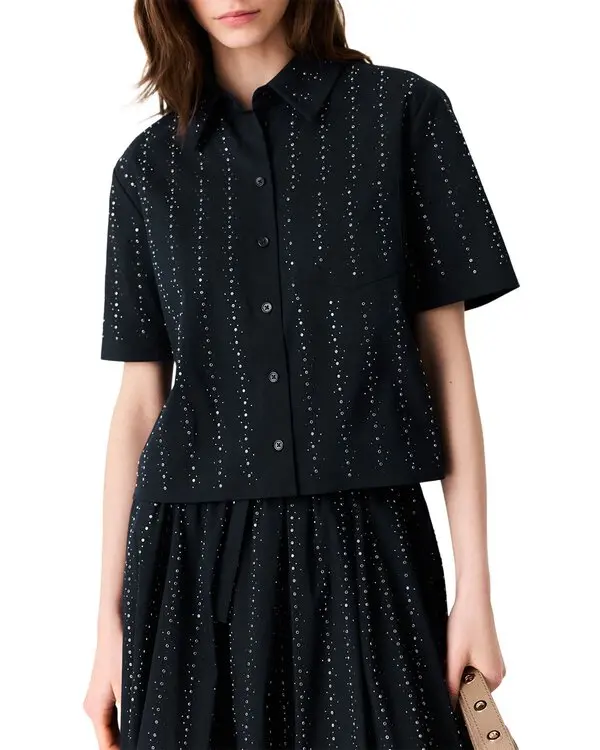Maje Cotton Blend Embellished Shirt