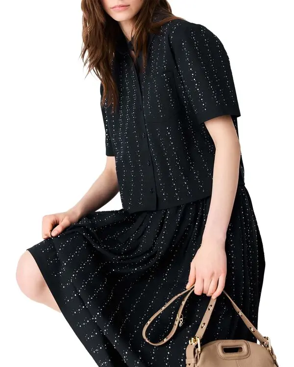 Maje Cotton Blend Embellished Shirt