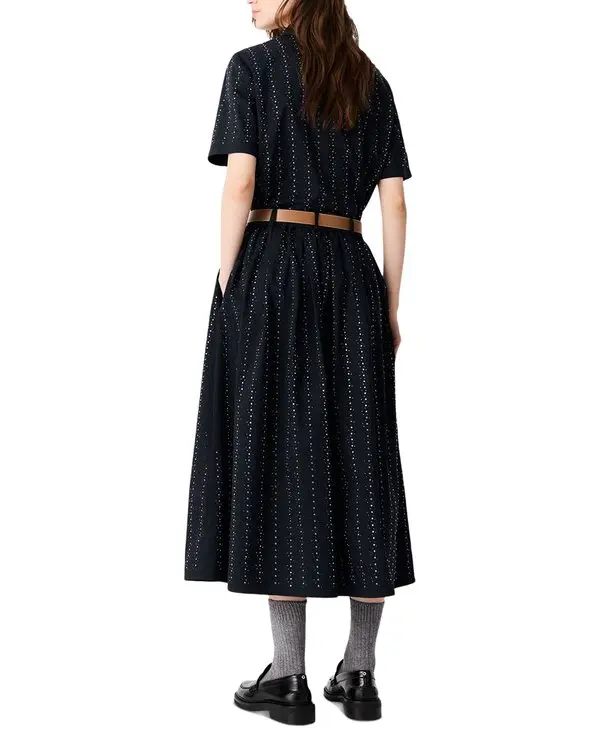Maje Jarius Rhinestone Trim Midi Skirt - Navy