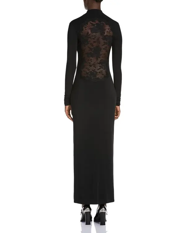Alexander McQueen Long Sleeve Lace Trim Maxi Dress