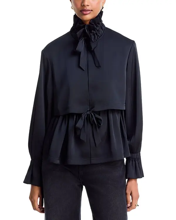 Cinq À Sept Azira Tie Neck Flared Cuff Jacket - Black