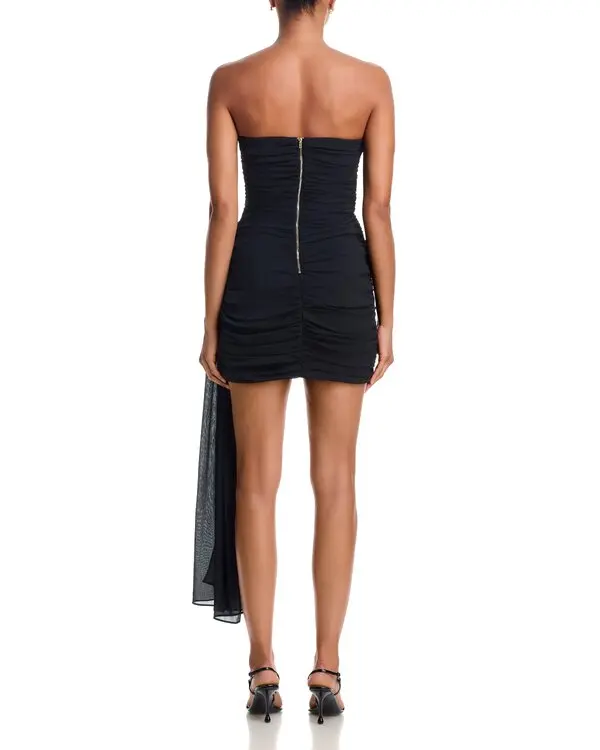 Lulus Mikaela Strapless Draped Mini Dress With Cascading Sash - Black