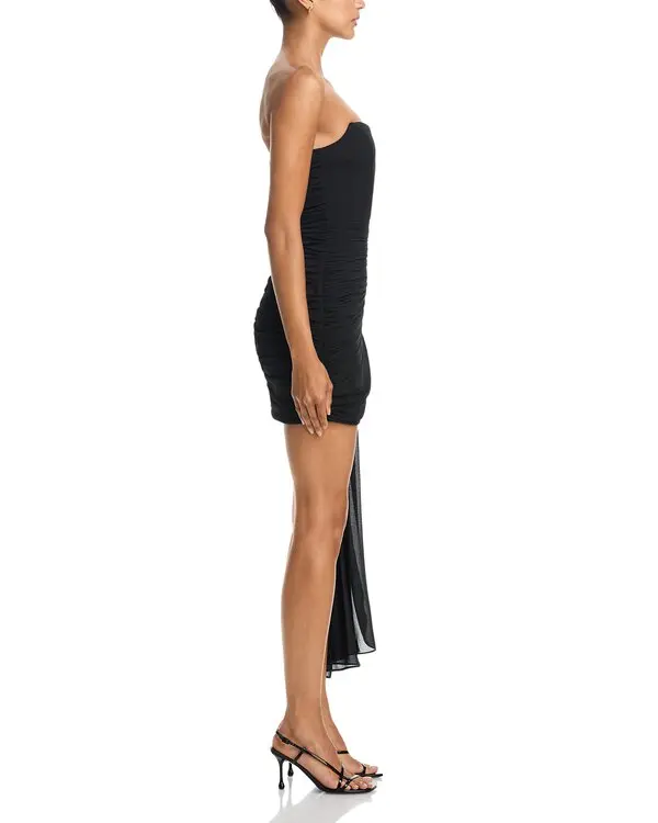Lulus Mikaela Strapless Draped Mini Dress With Cascading Sash - Black