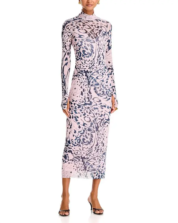 AFRM Shailene Turtleneck Mesh Midi Dress