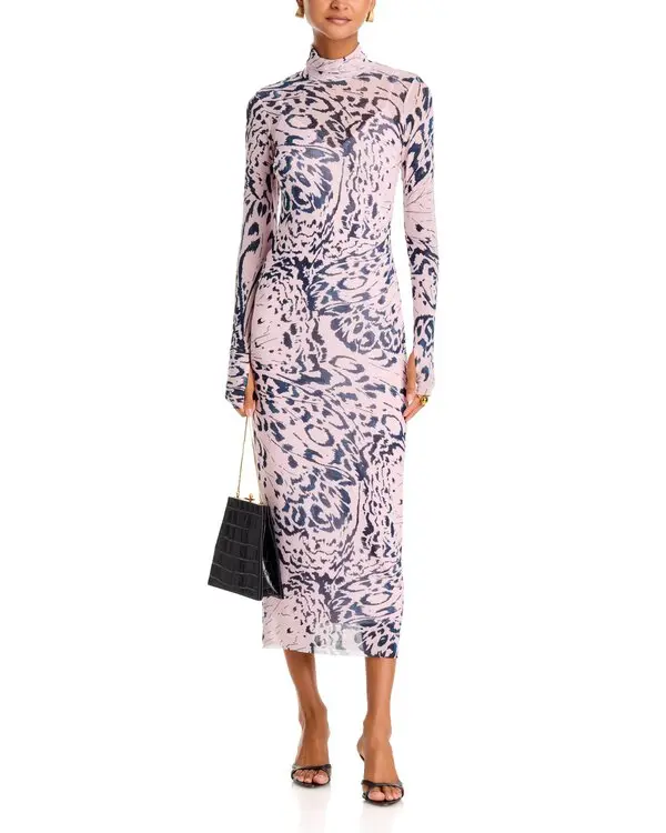 AFRM Shailene Turtleneck Mesh Midi Dress