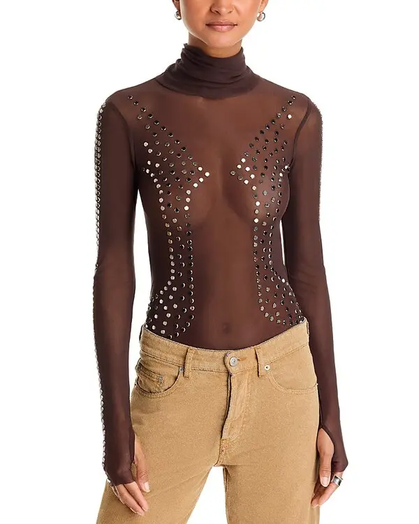 AFRM Zadie Embellished Mesh Turtleneck