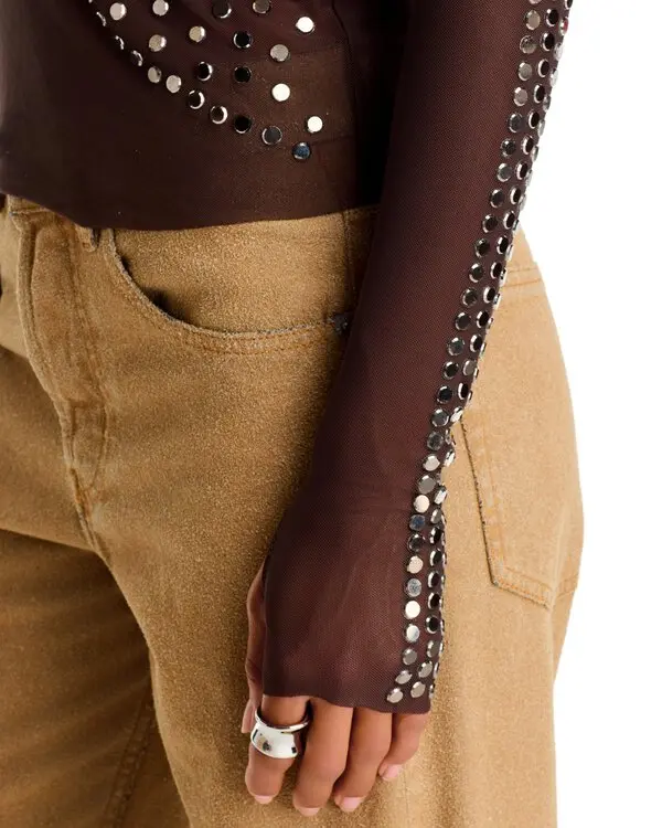 AFRM Zadie Embellished Mesh Turtleneck