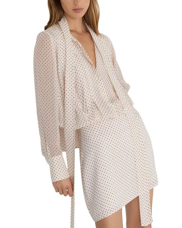 REISS Dottie Tie Neck Polka Dot Dress