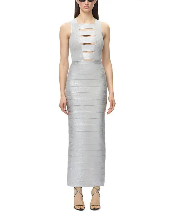 Herve Leger Metallic Bailey Cutout Gown