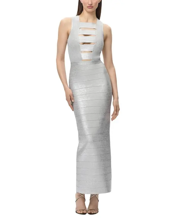 Herve Leger Metallic Bailey Cutout Gown