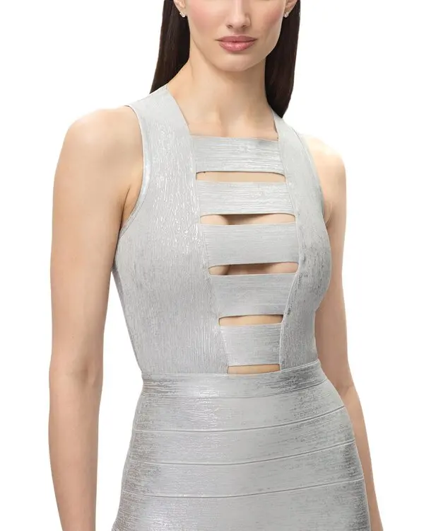 Herve Leger Metallic Bailey Cutout Gown