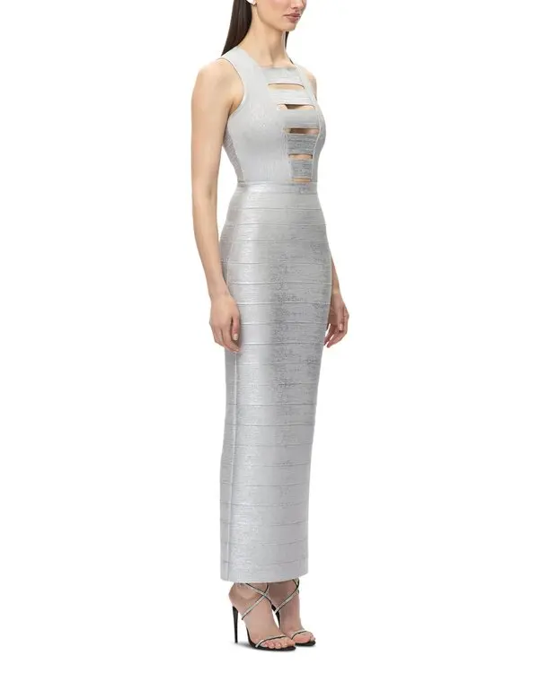 Herve Leger Metallic Bailey Cutout Gown