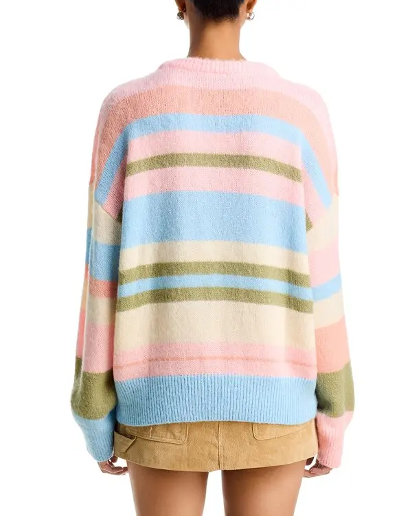 GUIZIO Hawley Oversized Striped Knit Sweater - Peach