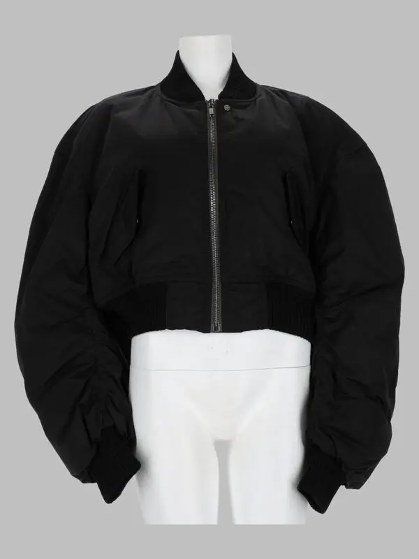 Rick Owens Cropped Bomber Jacket With Ribbed Details - Black