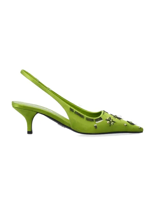Prada Satin Slingback Pumps With Embroidered Detail And 5.5 Cm Heel - Fern Green