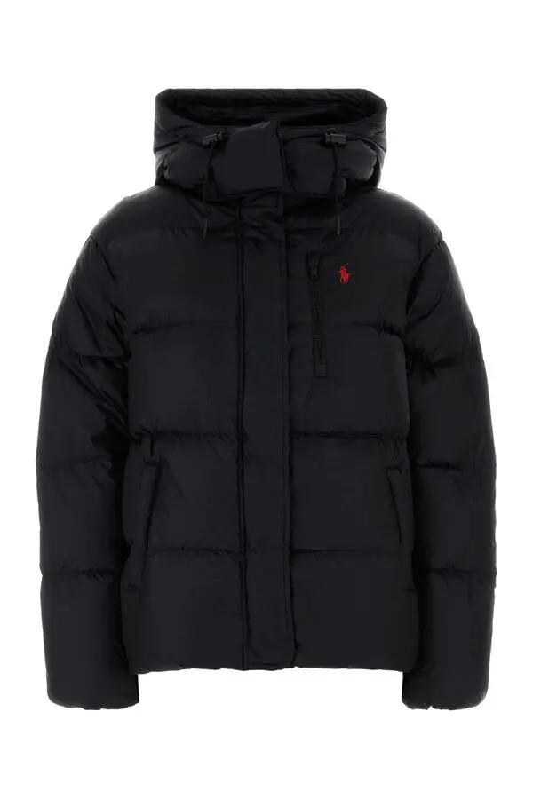 Polo Ralph Lauren Nylon Hooded Down Jacket With Logo Detail - Black