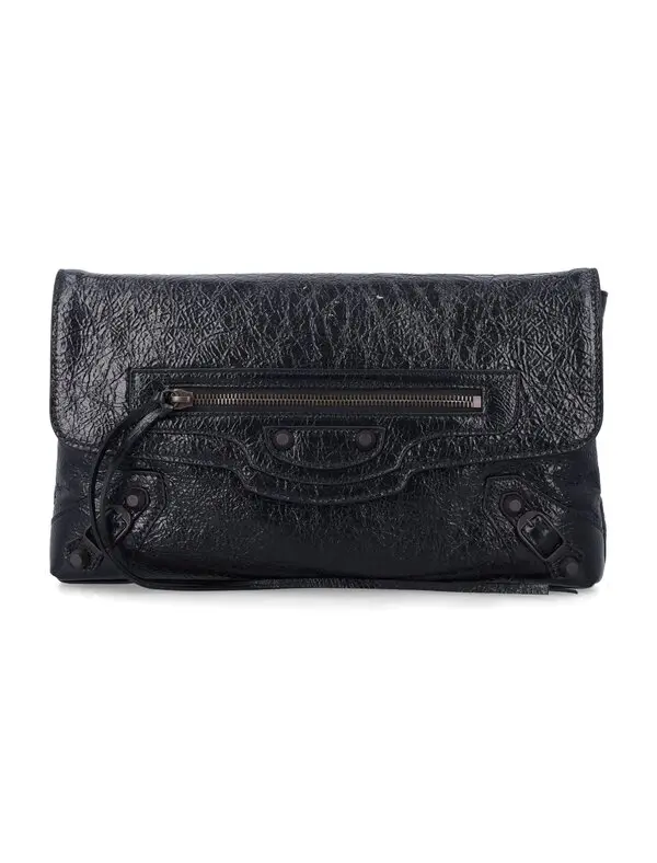 Balenciaga Le City Pouch Mini Handbag In Arena Lambskin With Brass Hardware - Nero