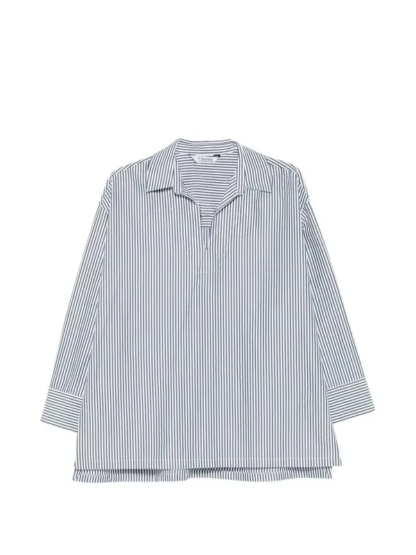 Max Mara Striped Cotton Shirt With Classic Collar And Button Cuffs - Navy