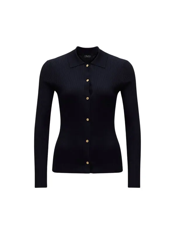 Max Mara Limone Wool V-neck Cardigan With Side Pockets - Navy