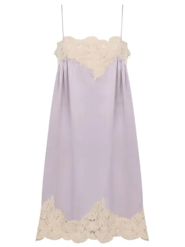 Chloé Lace Trim Silk Maxi Slip Dress - Violet