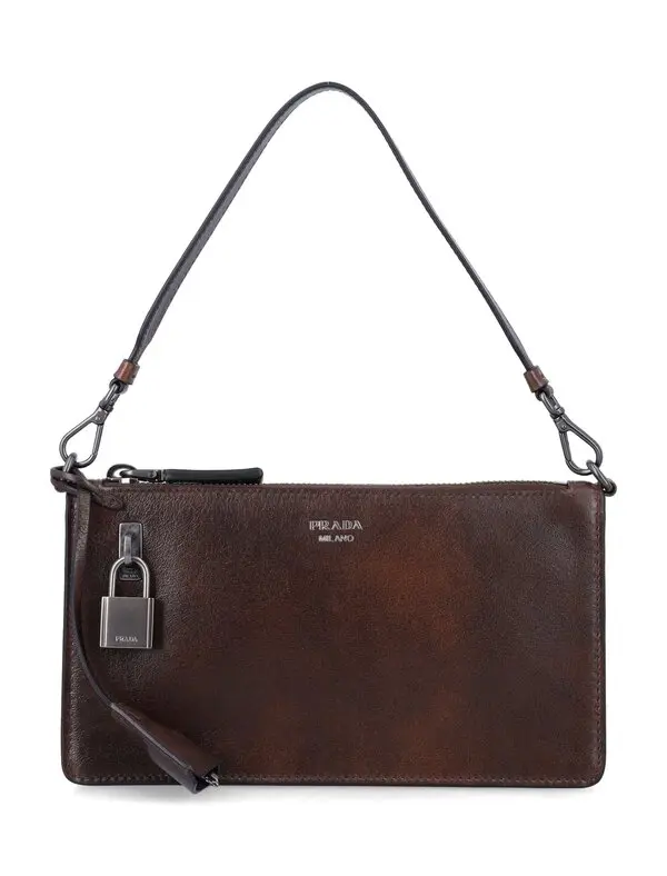Prada Mini Rectangular Leather Pouch Handbag With Detachable Shoulder Strap