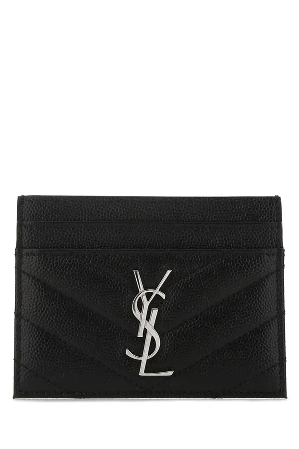 Saint Laurent 10.5 Cm Leather Card Holder With Silver Brass Finishing - Black