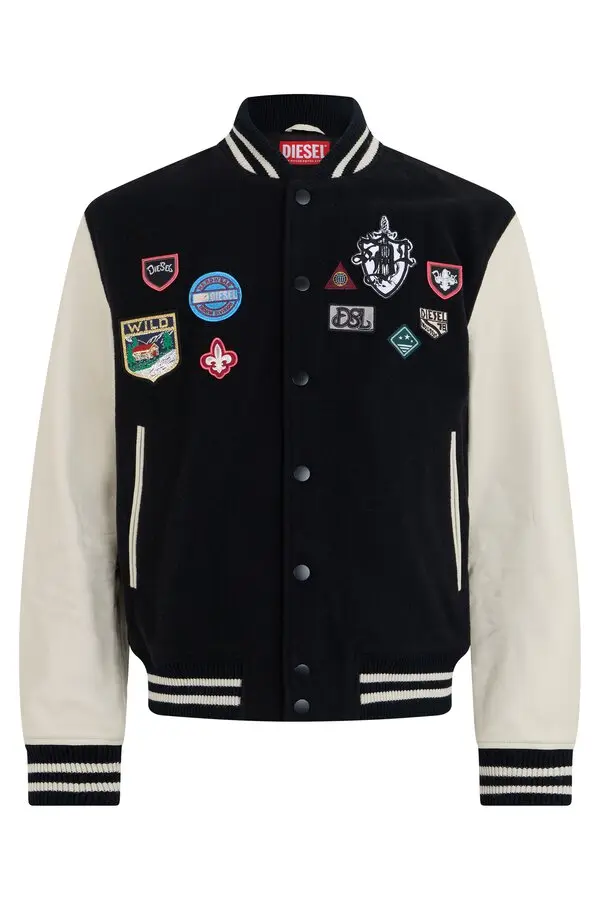 DIESEL® Wool-blend Varsity Jacket With Patch Details - Black
