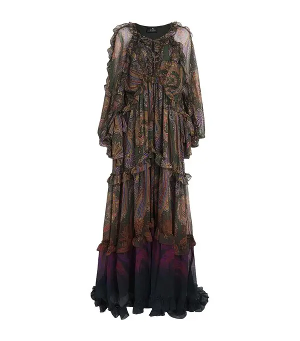 Etro Silk Paisley Ruffle Maxi Dress