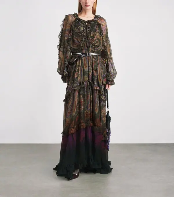 Etro Silk Paisley Ruffle Maxi Dress