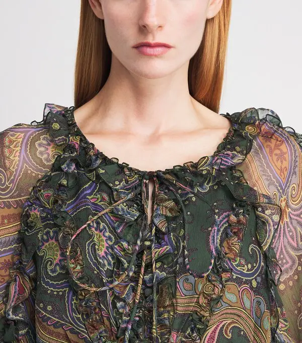 Etro Silk Paisley Ruffle Maxi Dress