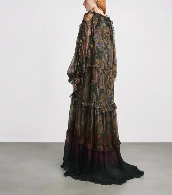 Etro Silk Paisley Ruffle Maxi Dress
