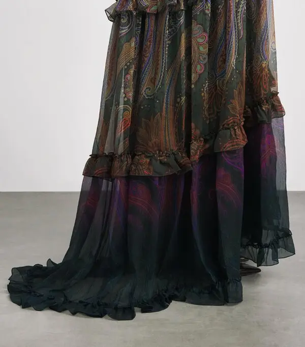 Etro Silk Paisley Ruffle Maxi Dress