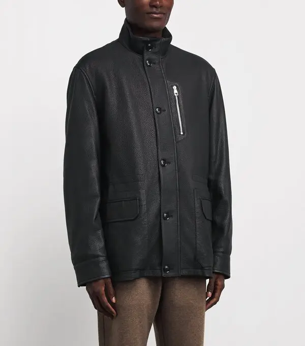 BRETT JOHNSON Deerskin Field Jacket With Stand Collar