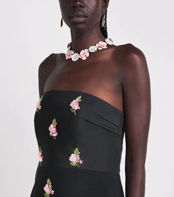 Carolina Herrera Strapless Embroidered Floral Sheath Midi Dress