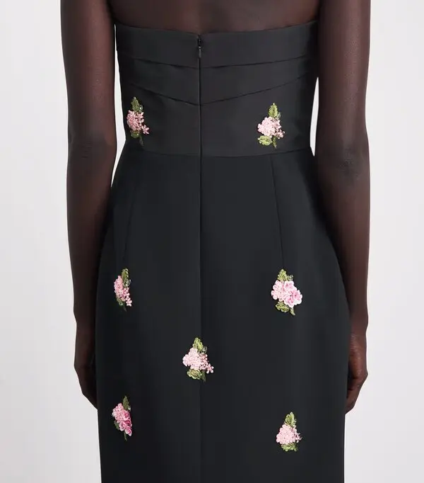 Carolina Herrera Strapless Embroidered Floral Sheath Midi Dress