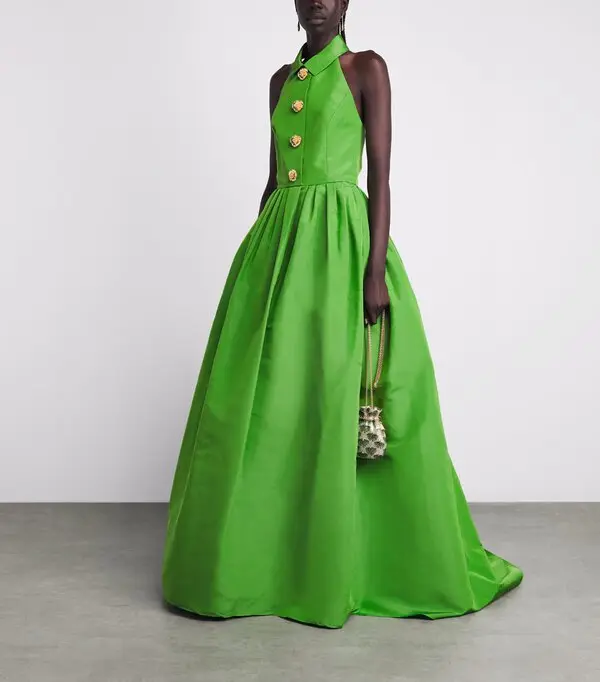 Carolina Herrera Silk Collared Halterneck Gown