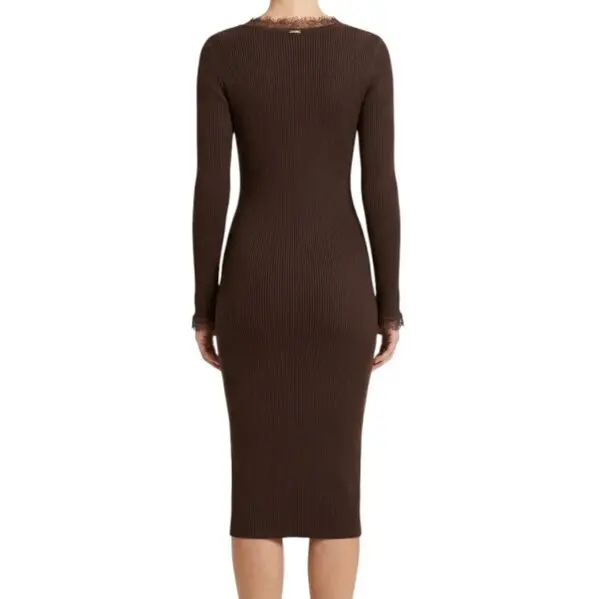 TWINSET Lace-trimmed Ribbed-knit Midi Dress
