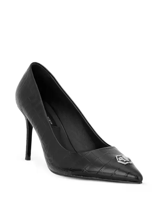 Philipp Plein Leather Decollete Pumps H85 Cocco Print Hexagon