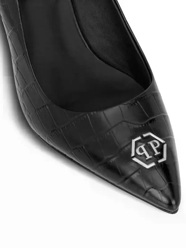 Philipp Plein Leather Decollete Pumps H85 Cocco Print Hexagon